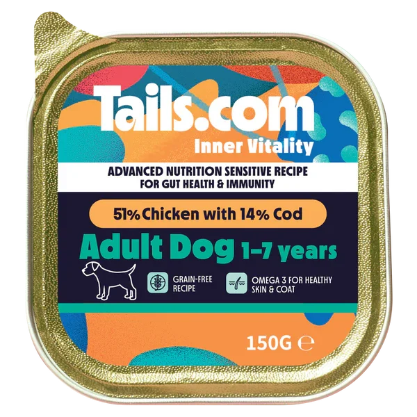 Tails.com Inner Vitality Sensitive Adult Chicken & Cod Alu Tray 150g ...